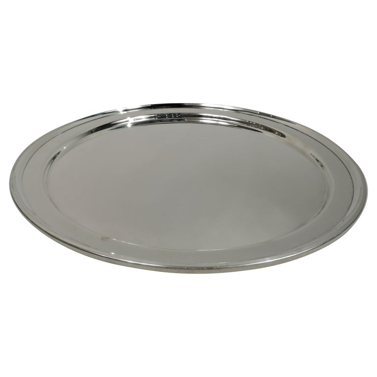 American Modern Sterling Silver Round Tray For Sale at 1stDibs