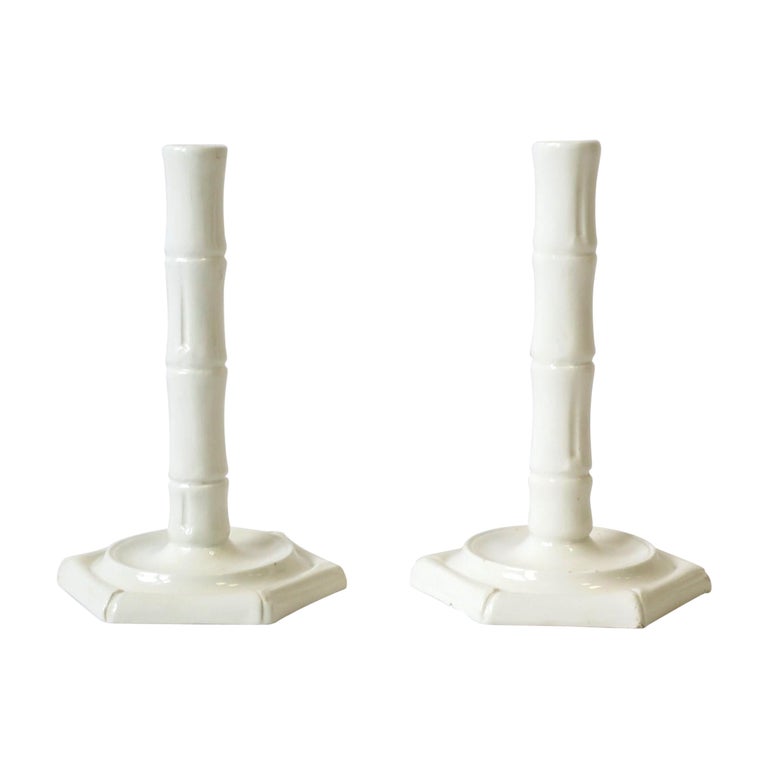 Italian White Porcelain Bamboo Candlestick Holders, Pair For Sale at ...