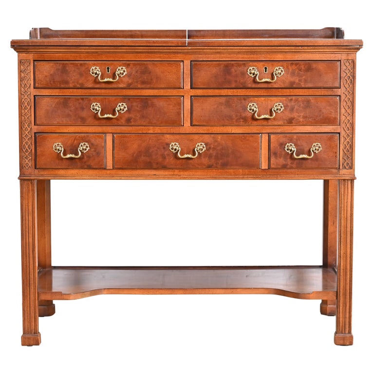 Henredon Georgian Burled Mahogany Flip Top Buffet or Bar Server For ...