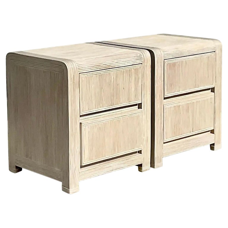 Vintage Coastal Cerused Pencil Reed Nightstands - a Pair at 1stDibs