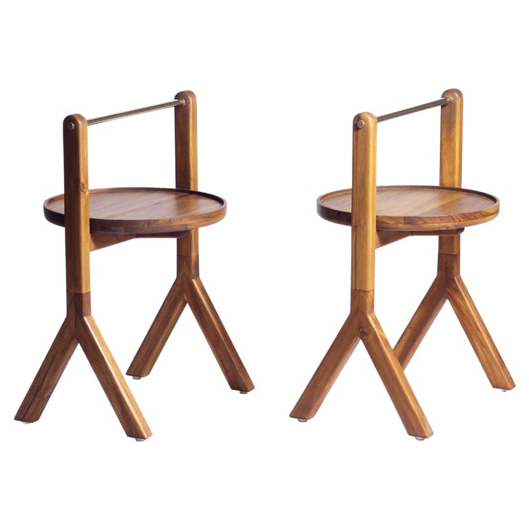 Set of 2 Solid Oak Bedside/Side/Serving tables Handcrafted with Brass ...