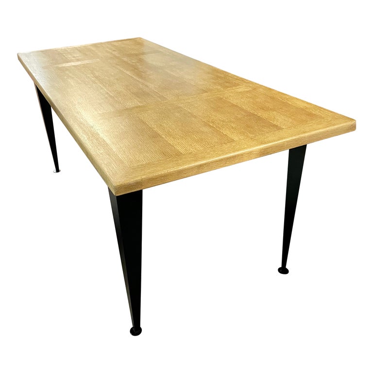 Metal Dining Table with a Massive Oak Top in the style of Jean Prouvé ...