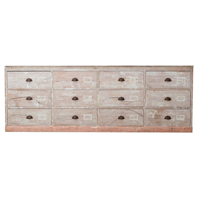 19thC Monumental Dry Scraped French Bank of Pine Drawers For Sale at ...