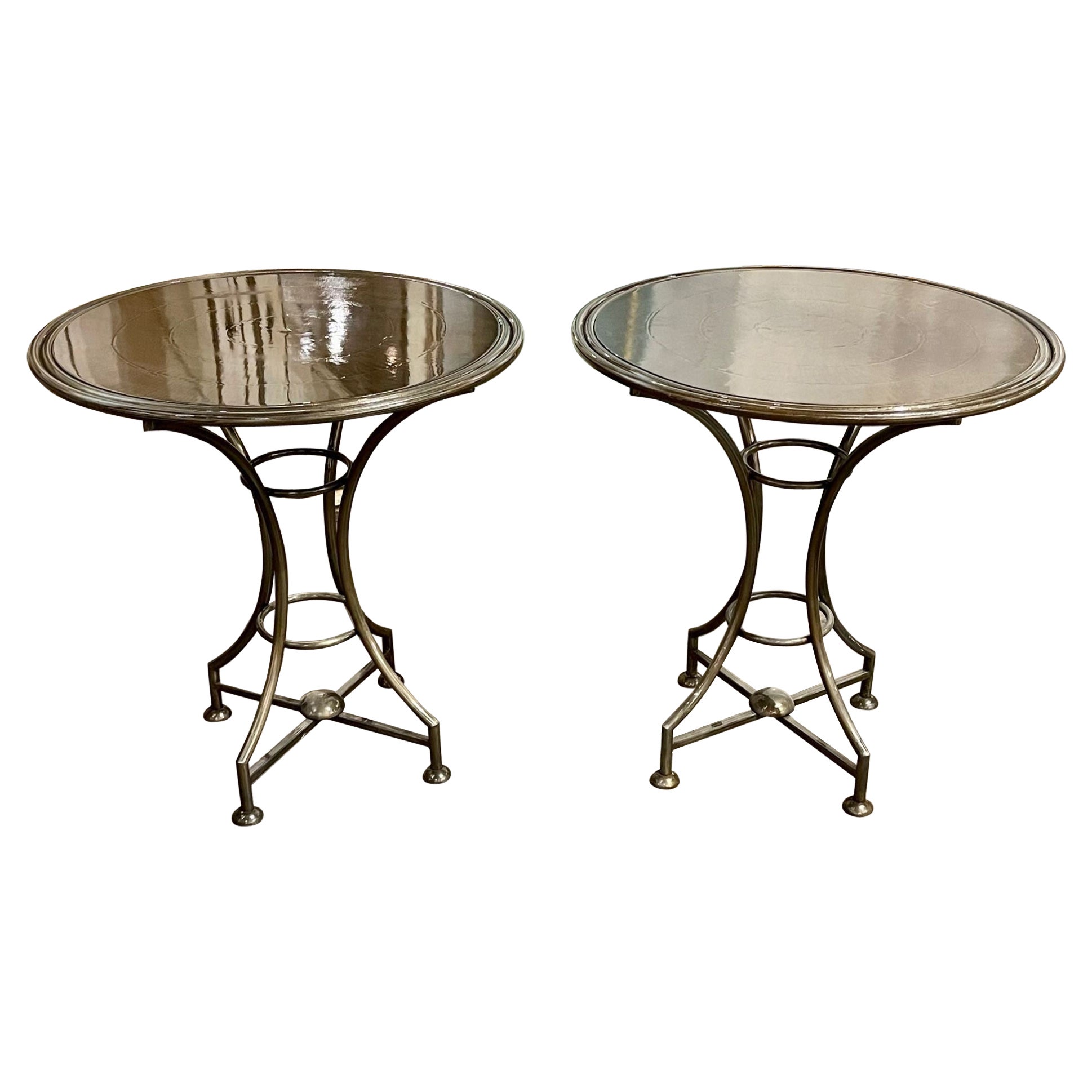 Vintage Ethan Allen Italian Regency Jansen Style Steel and Brass Round ...