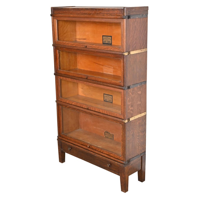 Antique Globe Wernicke Arts and Crafts Oak Four-Stack Barrister Bookcase For Sale at 1stDibs