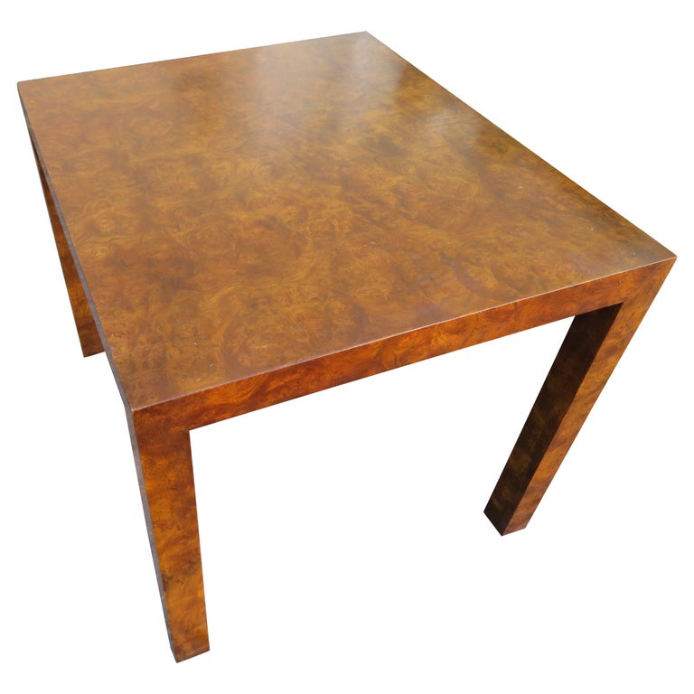 Milo Baughman Style Burl Walnut Parson Side End Table For Sale at 1stDibs