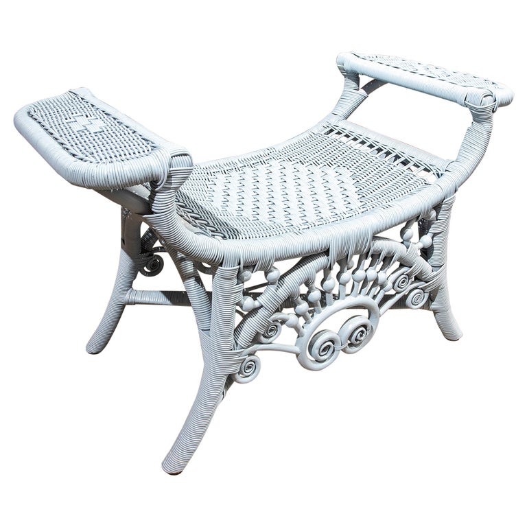 Spanish Handmade Wicker Stool Lacquered in Blue Colour For Sale at 1stDibs