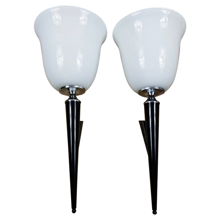 Pair of Tall Art Deco Bauhaus Style Torchiere Wall Lamps, France, 1930s ...