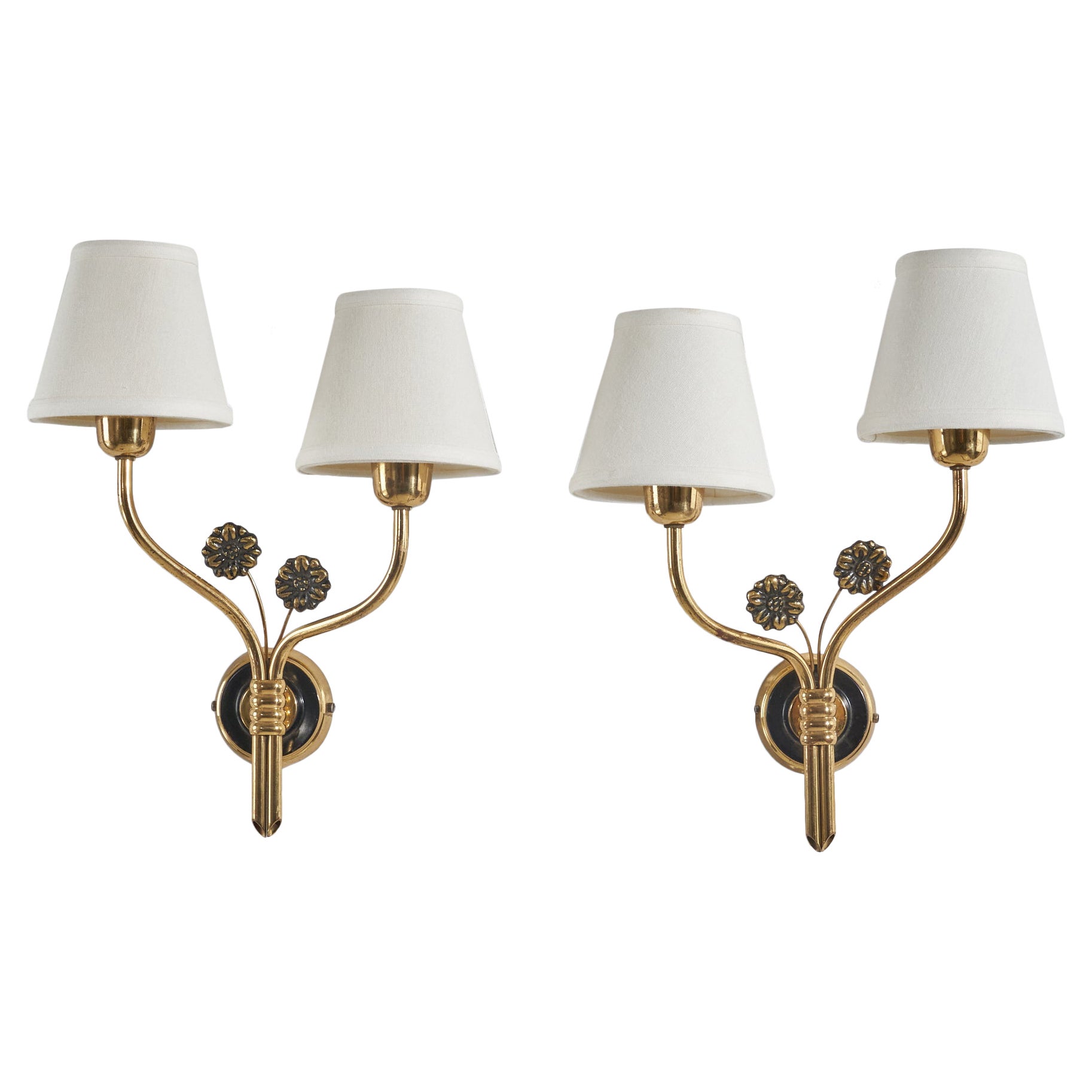 Swedish Designer, Sconce, Brass, Fabric, Sweden, c. 1940s For Sale at ...