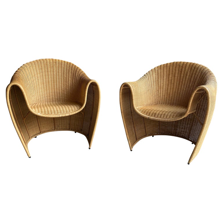 Pair of King Tubby Wicker Chairs, Italy, 1990's For Sale at 1stDibs
