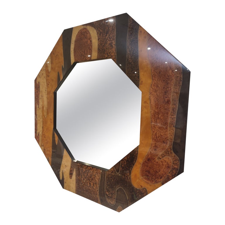 French Octagonal Lacquer Mirror by Jean Claude Mahey, 1970s For Sale at ...