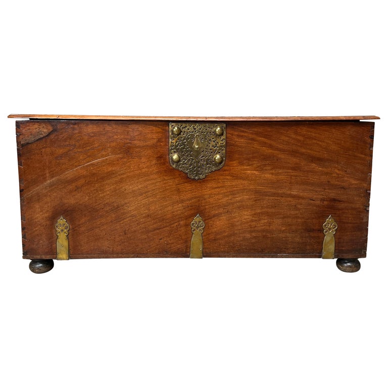 17th Century French Walnut Coffer with Brass Hardware For Sale at 1stDibs