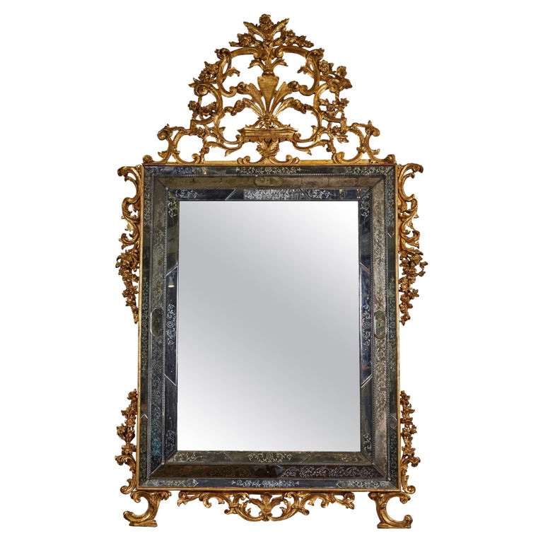 Venetian, Gilt-Wood Framed, Etched Glass Mirror For Sale at 1stDibs