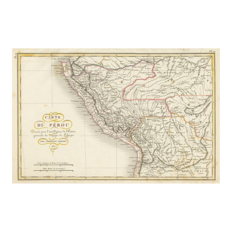 Original Antique Map of Peru with Regions Outlined in Color For Sale at ...