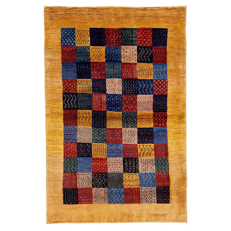 Modern Persian Gabbeh Handmade Wool Rug With Multicolor Geometric ...