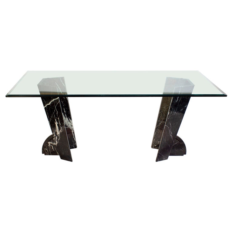 Modern Rectangular Glass Dining Table with Marble Base 1970' For Sale ...