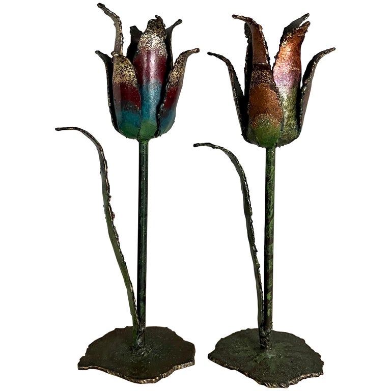 Mid-Century Hand-Made Iron Candlesticks, Pair For Sale at 1stDibs