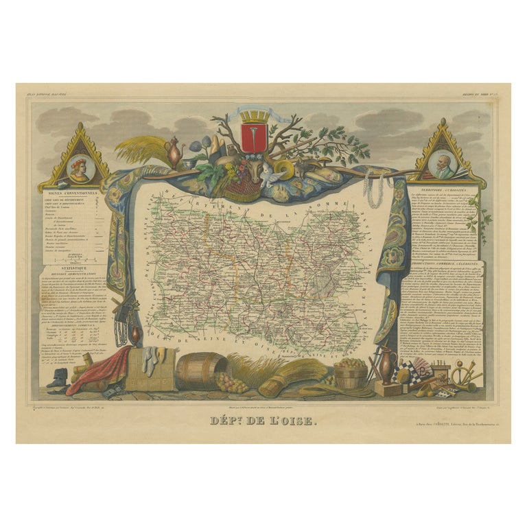 Hand Colored Antique Map of the Department of Oise, France For Sale at ...