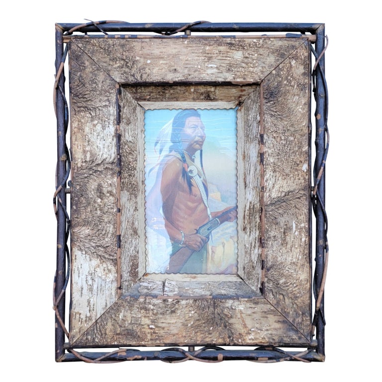 Folk Art Rustic Birch Picture or Painting Frame For Sale at 1stDibs