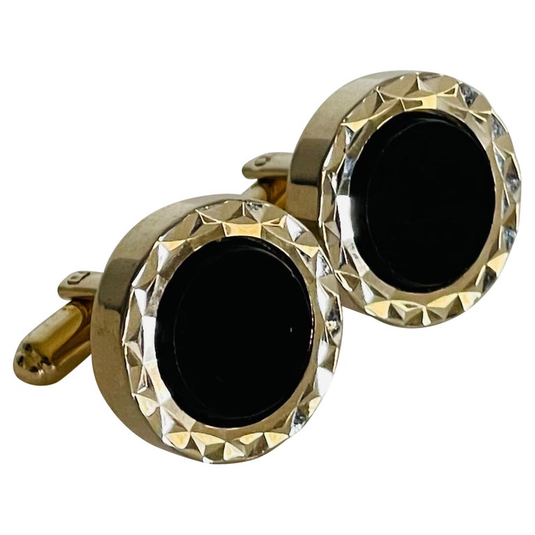 Vintage 1960s Men's Round Gold and Black Onyx Cufflinks, Pair For Sale ...