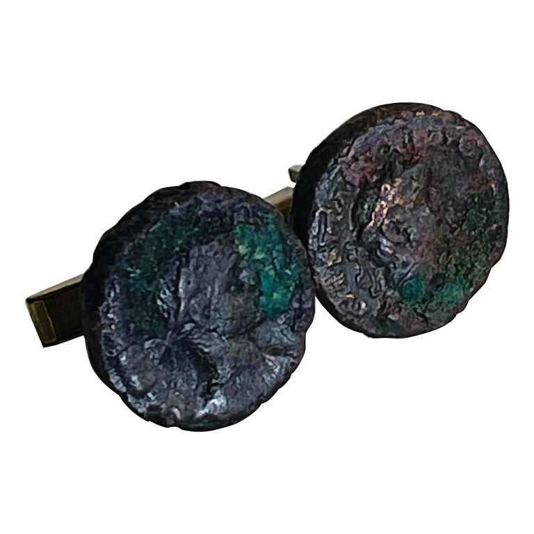 Vintage 1950s Men's Ancient Coin Cufflinks, Pair For Sale at 1stDibs