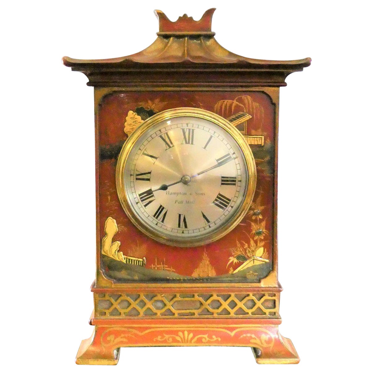 Edwardian Mantel Clock with Chinoiserie Decoration For Sale at 1stDibs
