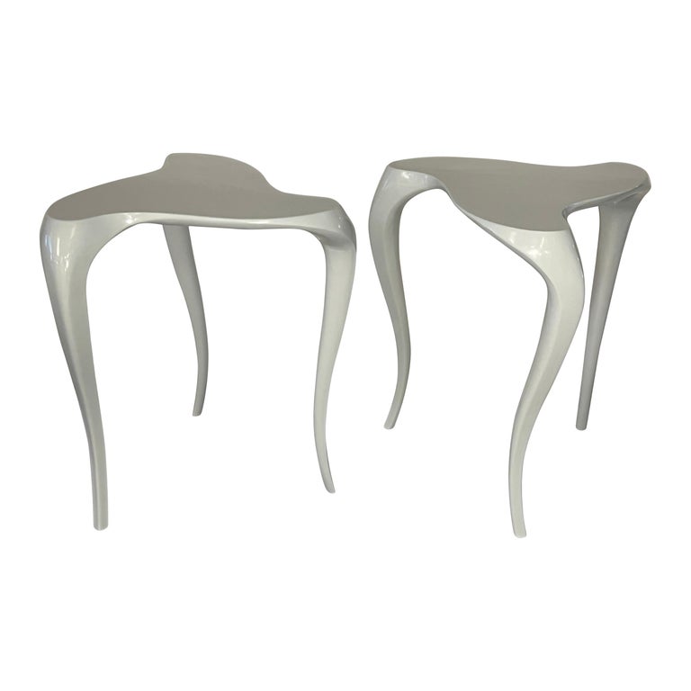 Set of Hollywood Regency Light Grey Lacquer Side Tables For Sale at 1stDibs
