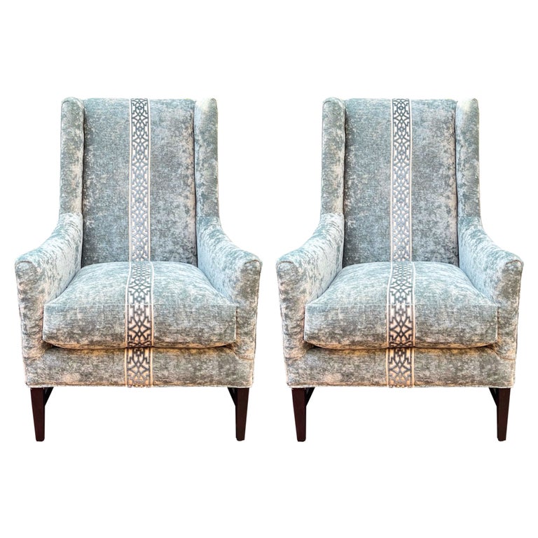 Modern Grey Crushed Velvet Wingbacks Chairs by Massoud, Pair For Sale ...