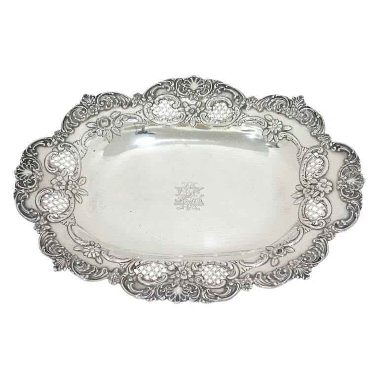 12.5 in Sterling Silver Tiffany Antique Floral Scroll Mesh Openwork ...
