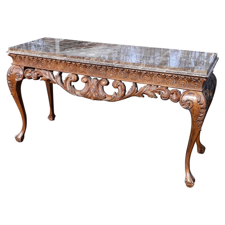 Spanish Baroque Style Marble Top Console Table For Sale at 1stDibs
