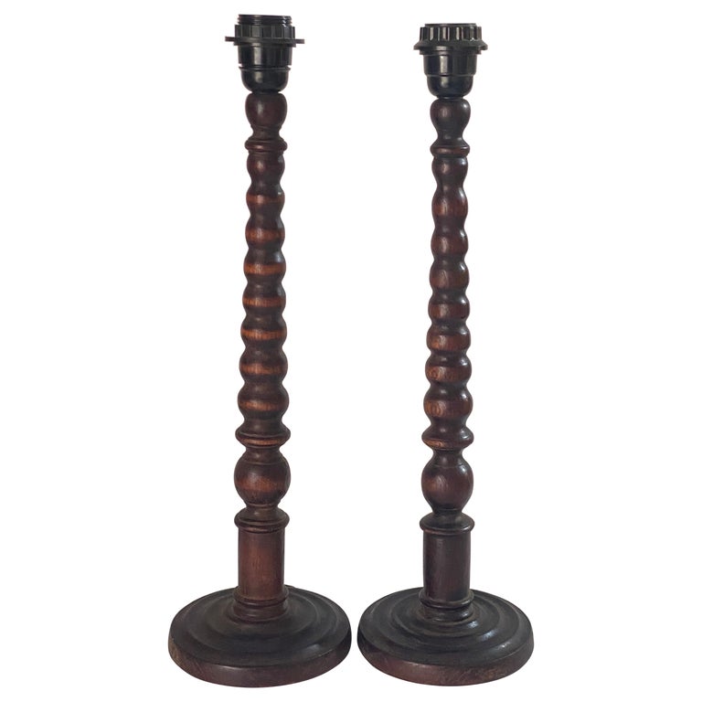 English Pair of Wood Table Lamps, England 19th Century at 1stDibs