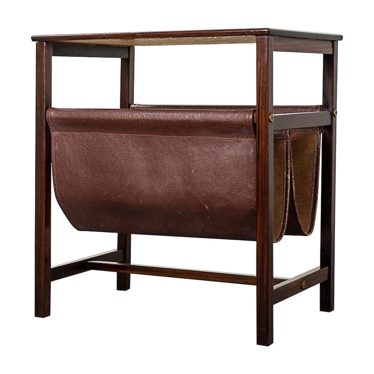 Danish Modern Rosewood and Leather Magazine Side Table For Sale at 1stDibs