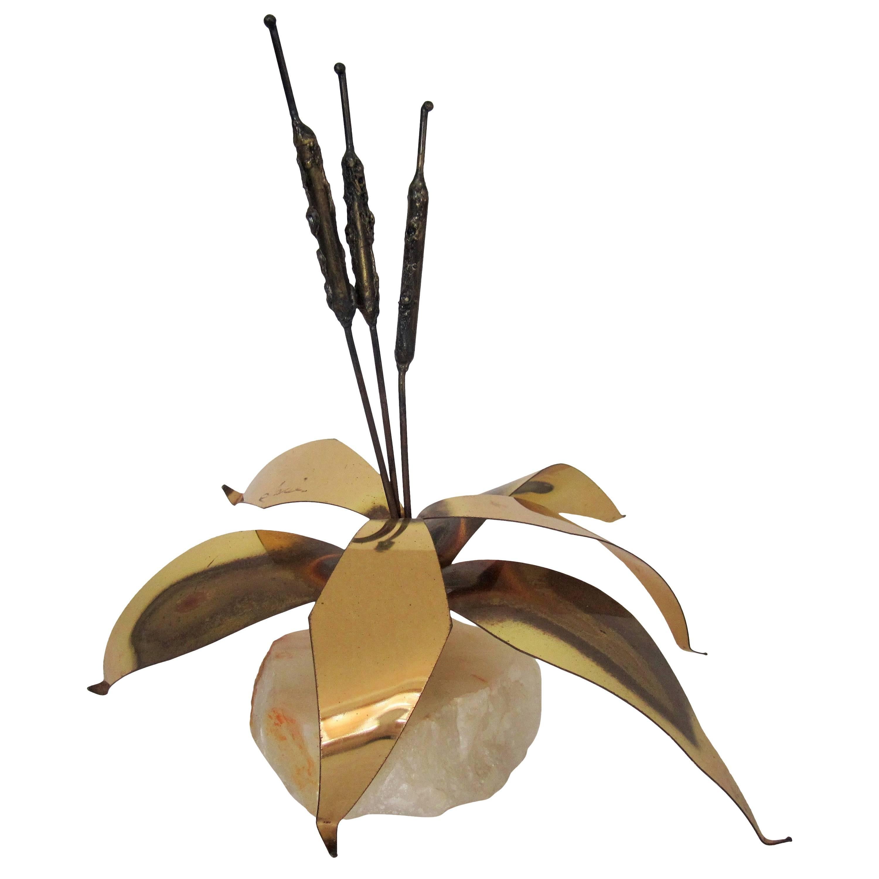 Signed C. Jere Brass and Onyx Cattails Sculpture, circa 1970s For Sale ...
