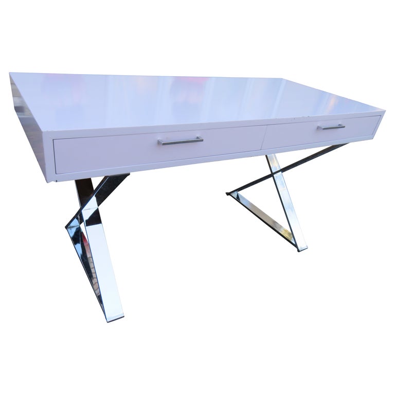 Sleek Milo Baughman Style Chrome x Base Desk John Stuart Mid-Century ...