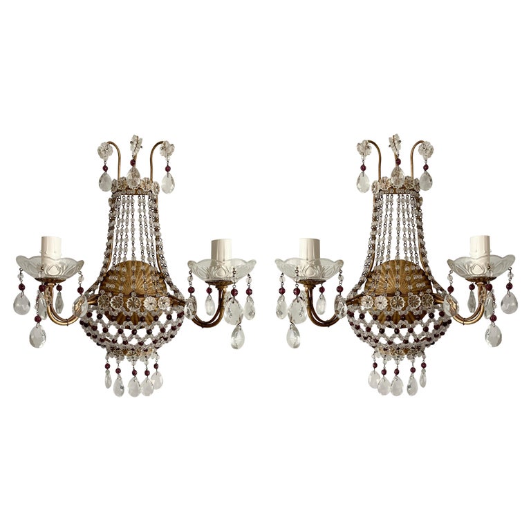 Pair of Italian Crystal Beaded Sconces For Sale at 1stDibs