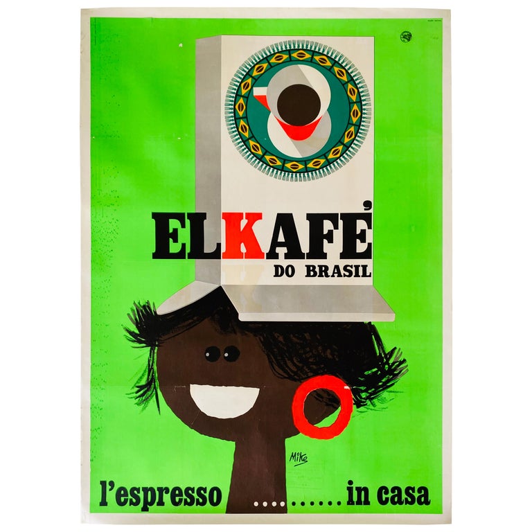 1950s, Original Coffee Poster, Cafe Do Brasil 'Kimbo' For Sale at 1stDibs