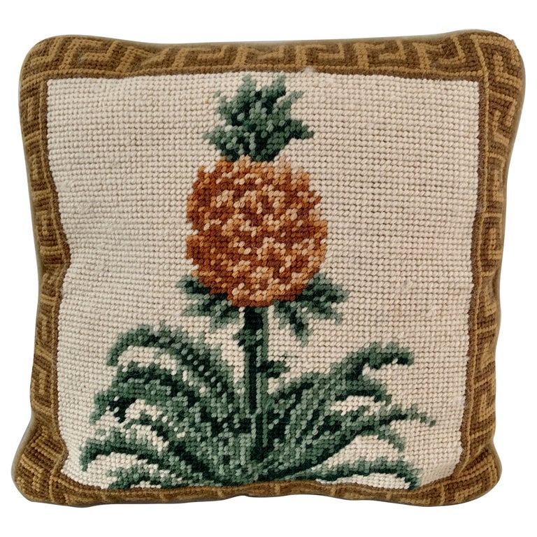 Pineapple and Greek Key Needlepoint Throw Pillow For Sale at 1stDibs