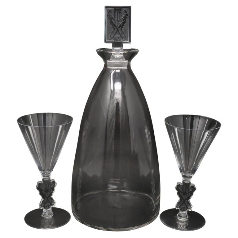 Rene Lalique Glass Decanter with Pair of Glasses 'Strasbourg' Design ...