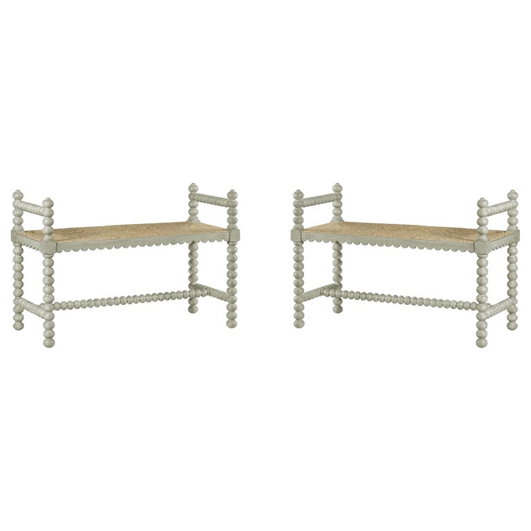Pair of Grey Painted Benches For Sale at 1stDibs