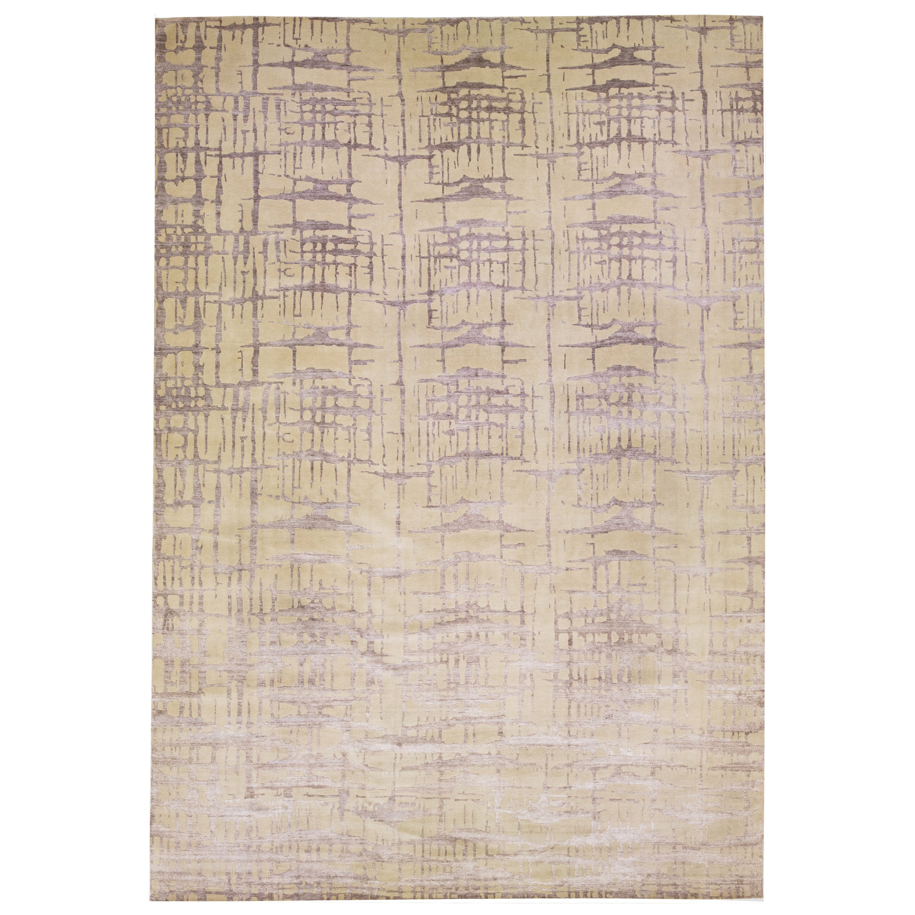Gray Modern Ikat Handmade Wool and Silk Rug with Abstract Motif For ...