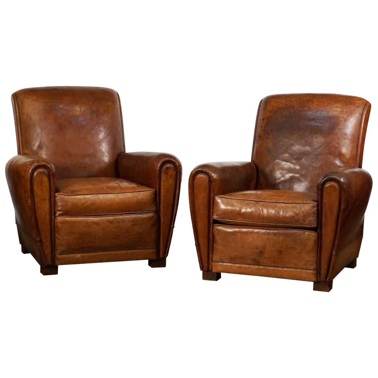 French Leather Club Chair from the Art Deco Period, Internally Restored ...