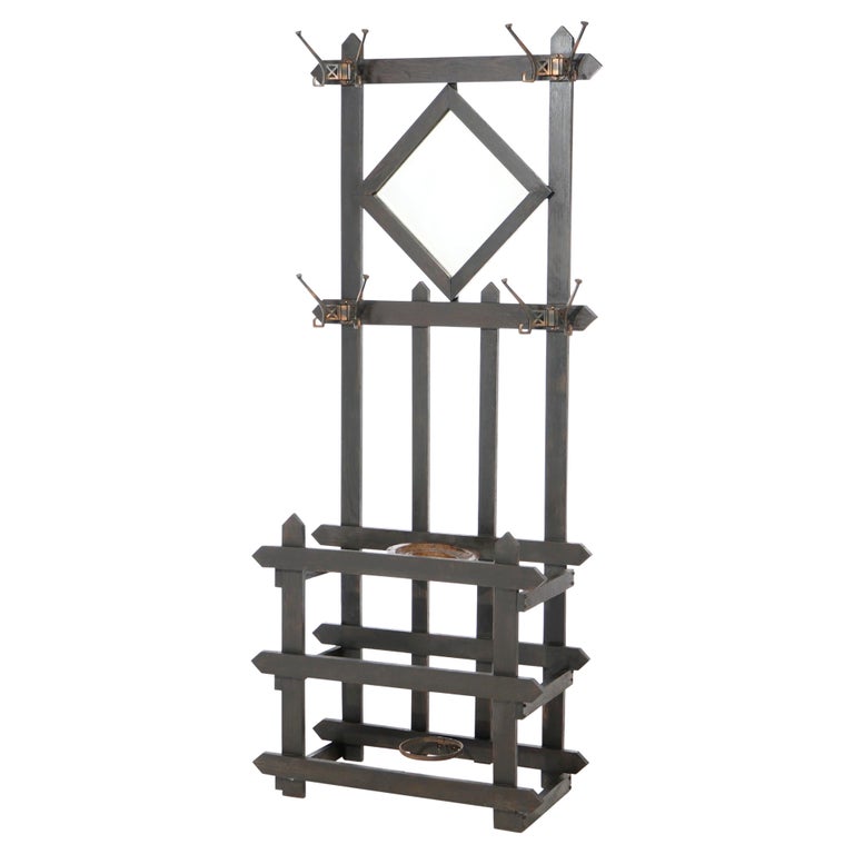 Antique Arts and Crafts Mission Oak Mirrored Hall Tree Circa 1910 For ...