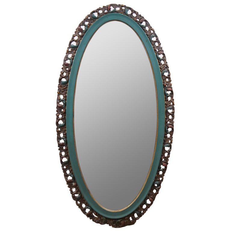 Antique Von Gerichten Art Glass Carved Pierced Rococo Oval Mirror For ...