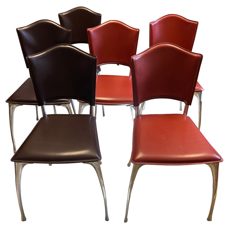 20th Century Six French Vintage Leather Lea Chairs by Bernard Dequet ...
