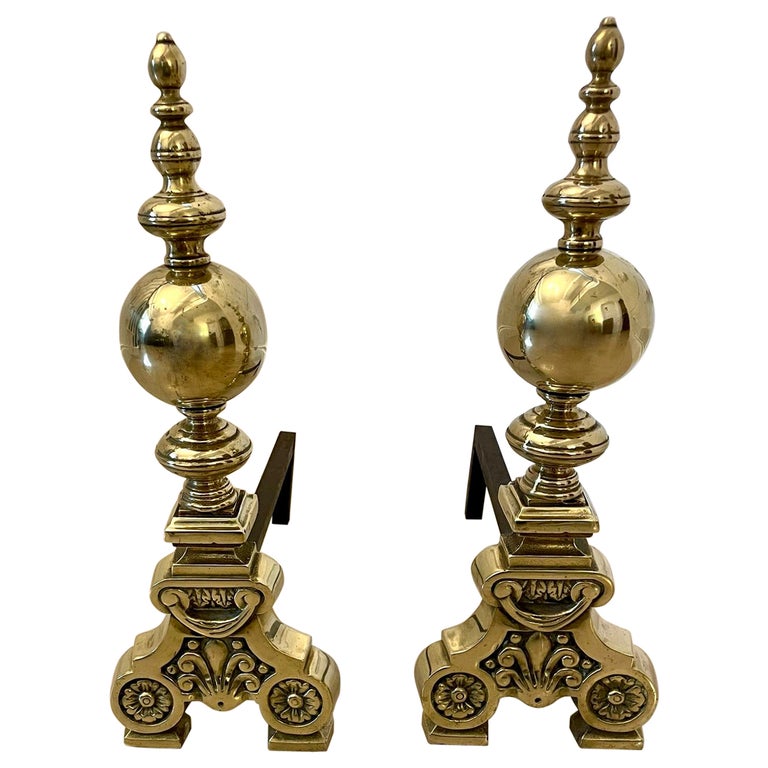 Outstanding Quality Antique Victorian Pair of Ornate Brass Fire Dogs ...