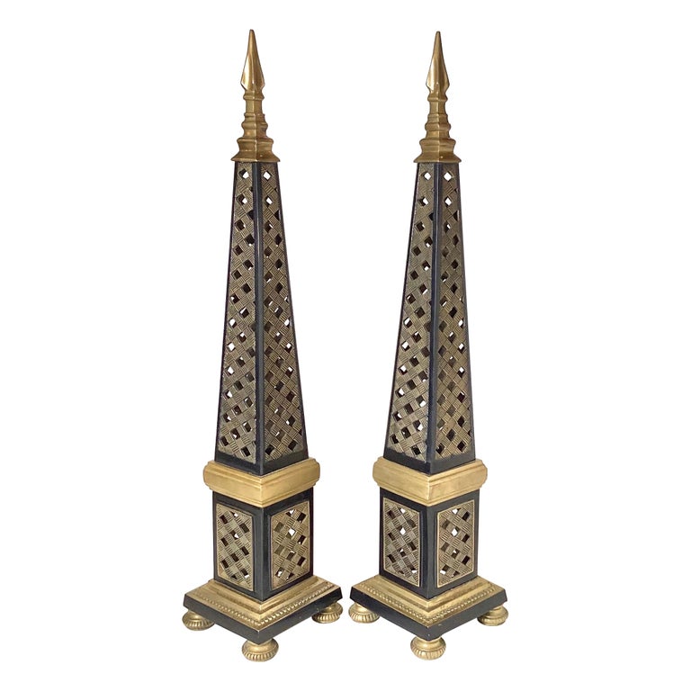 Pair of Two Tone Brass Obelisks For Sale at 1stDibs