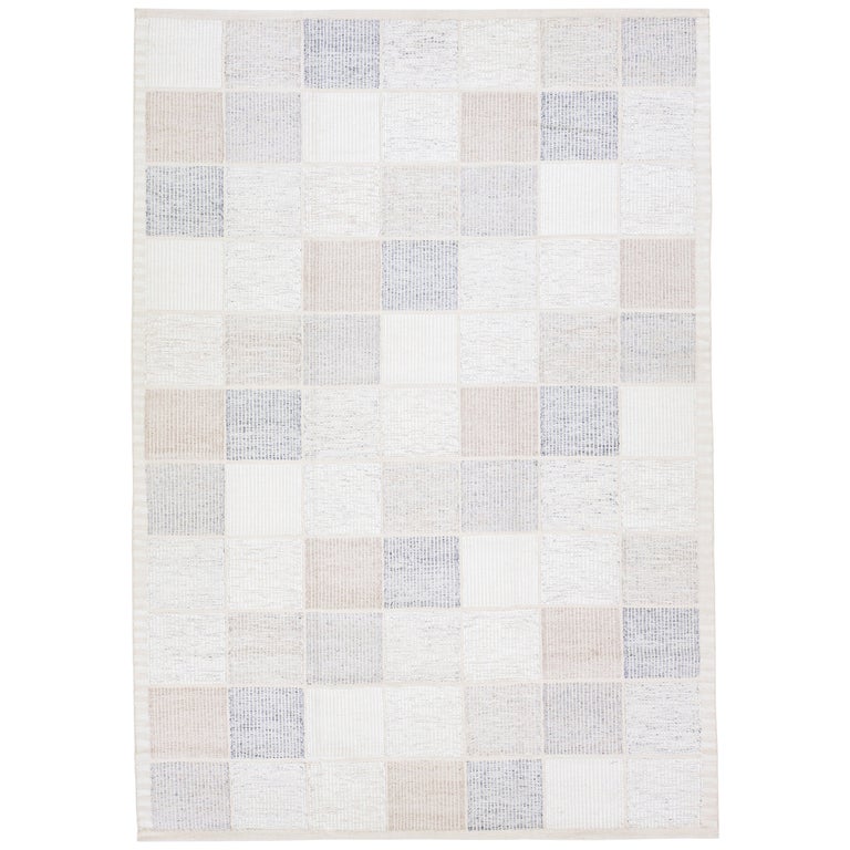 Modern Swedish Style Handmade Wool Rug with a Muted Color Checker ...