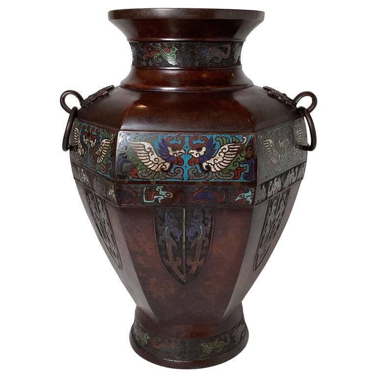 Circa 1900 Japanese Bronze Champleve Enamel Large Vase For Sale at 1stDibs