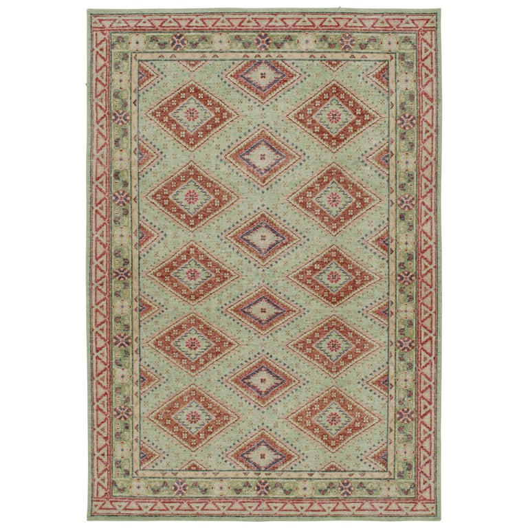 Rug and Kilim’s Distressed Tribal Style Rug in Bright Green with Red ...