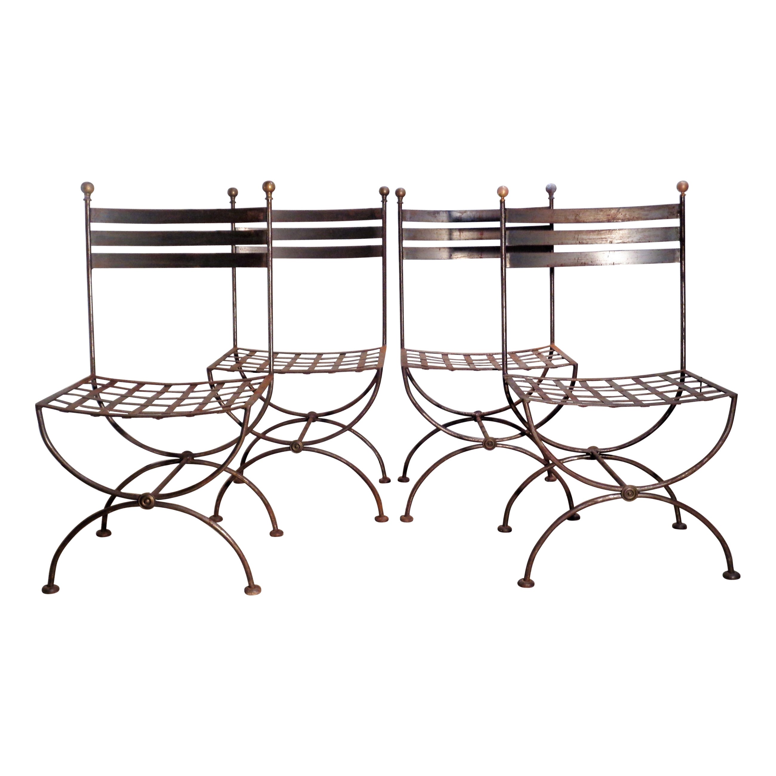 Pair of Classical Style steel patinated Curule' Chairs with a Modern ...